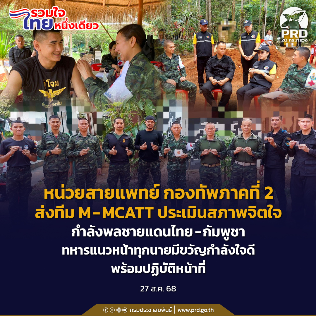“หน่วยสายแพทย์ กองทัพภาคที่ 2 ส่งทีม M-MCATT ประเมินสภาพจิตใจกำลังพลที่ปฏิบัติภารกิจชายแดนไทย ...